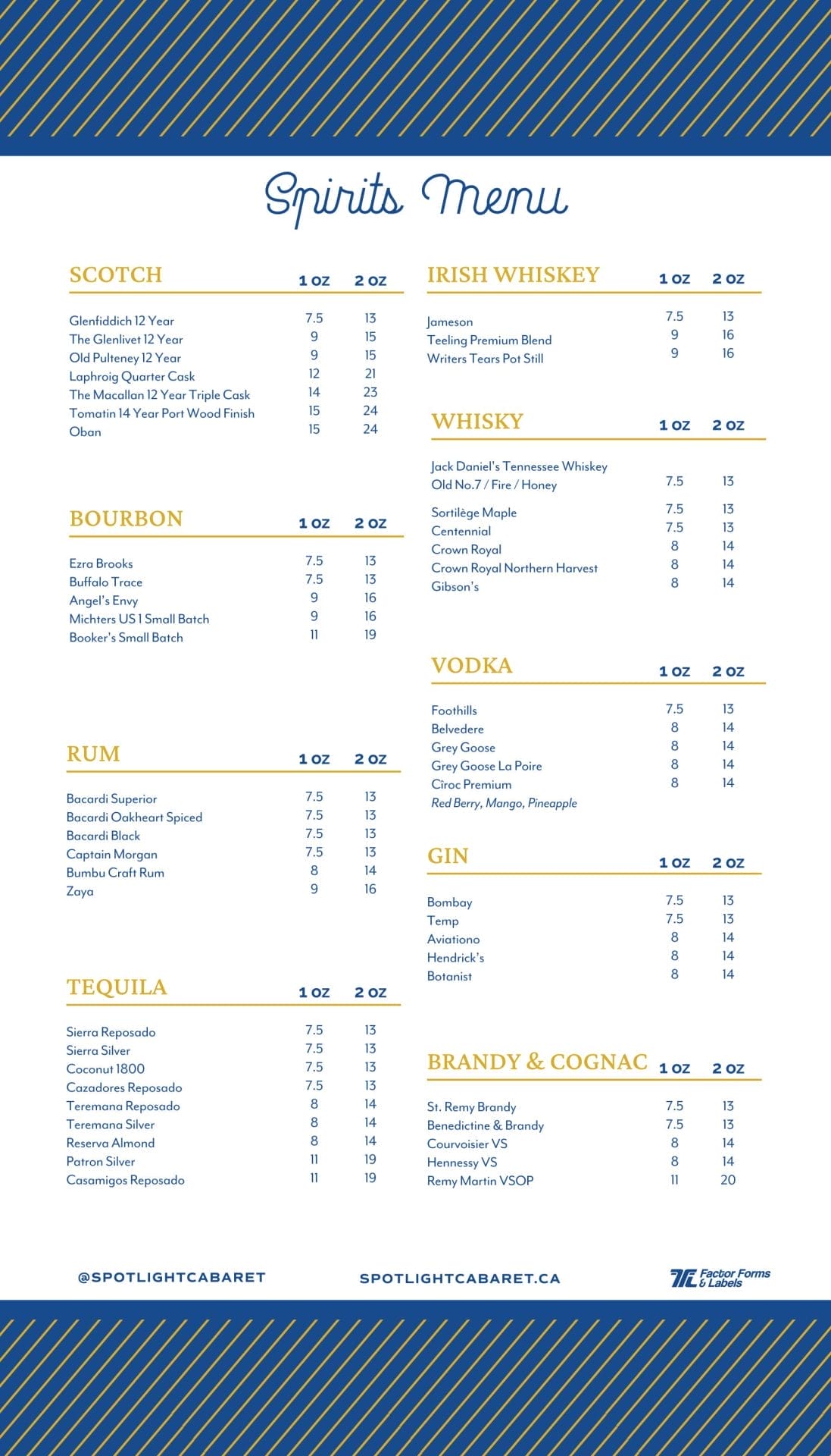 Seasonal Menu • Spotlight Cabaret