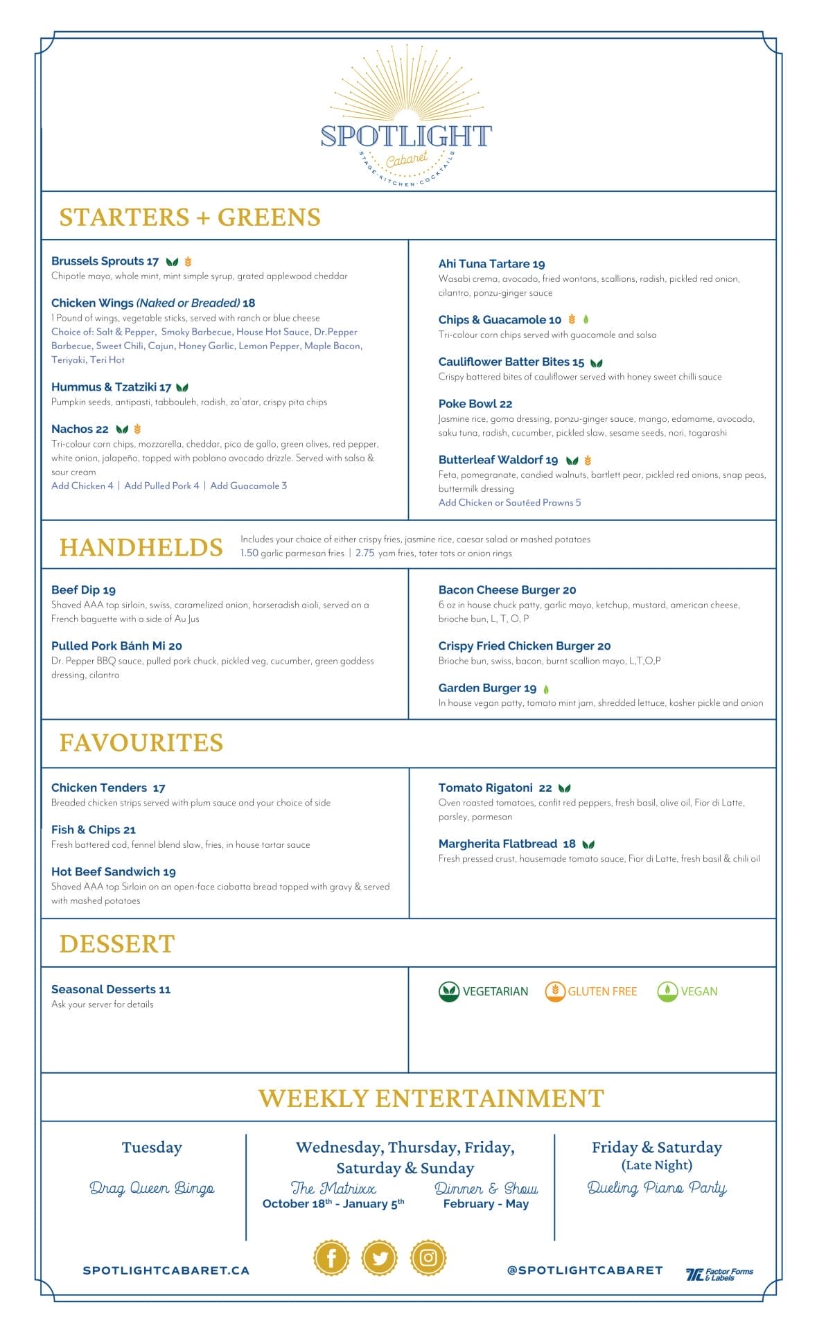 Seasonal Menu • Spotlight Cabaret